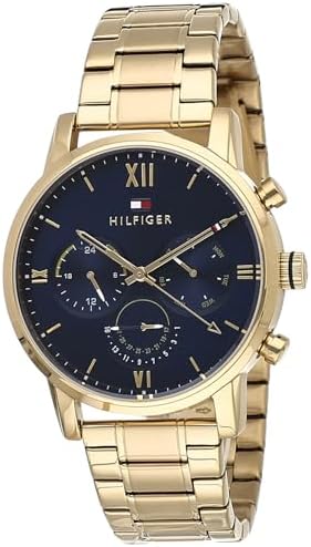 Tommy Hilfiger Men's Blue Dial Ionic Plated Gold Tone 2 Steel Watch ...