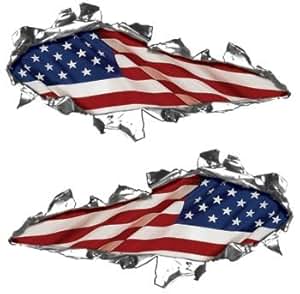 Amazon.com: Ripped / Torn Metal Look Decals With American Flag: Automotive