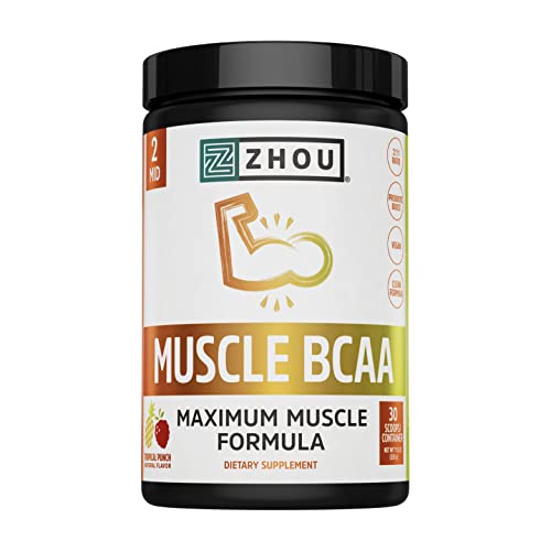 Zhou Nutrition Muscle BCAA Powder, Vegan Muscle Recovery, Natural ...