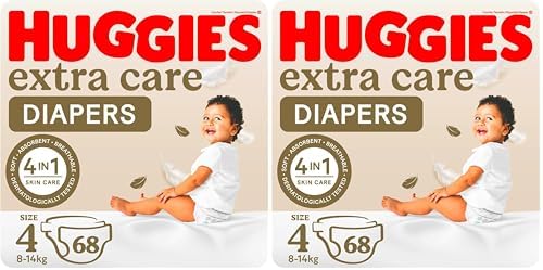 Huggies Extra Care, Size 4, 8-14 kg, Jumbo Pack, 68 Diapers (Pack of 2 ...