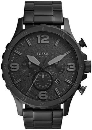 Fossil nate chronograph black dial stainless steel casual watch jr1401 ...