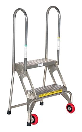 Vestil FLAD-2-SS Folding Ladder with Wheels, Stainless Steel, 2 Steps ...