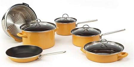 Amazon.com: Chantal Enamel-On-Steel 10 Piece Cookware Set, Glossy Curry ...
