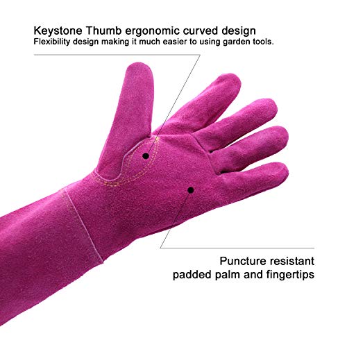 Rose Pruning Gloves for Women Long Sleeve Thorn Proof Cowhide Leather Gardening Gloves Gauntlet ...