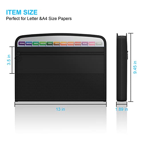 Thinktex 13 Pockets Expanding File Folder With Zipper Closure Letter A4 Accordion Document