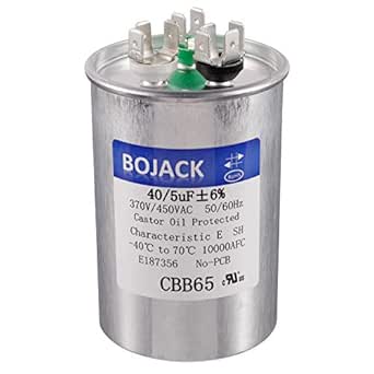 BOJACK 40+5uF 40/5MFD ±6% 370V/440V CBB65 Dual Run Circular Start Capacitor for AC Motor Run or ...