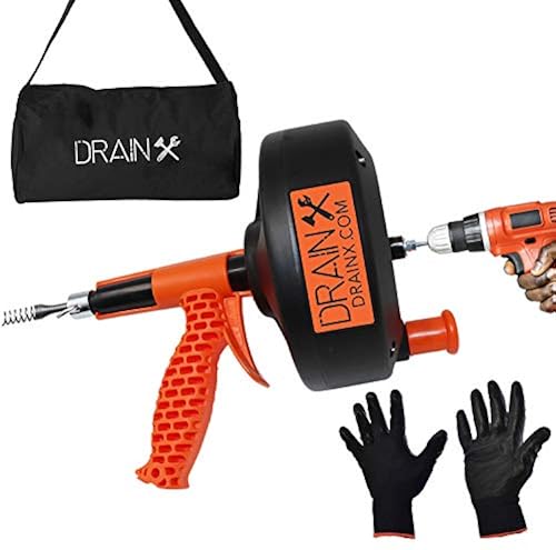 DrainX 25 FT Heavy Duty Ergonomic Load Support Drain Auger with Drill ...