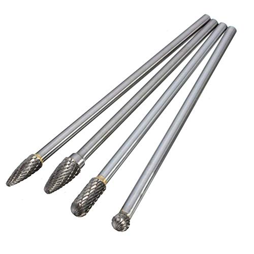 4 Pcs Carbide Rotary Burr Set, 1/4-Inch Long Shank Tungsten Steel Head ...