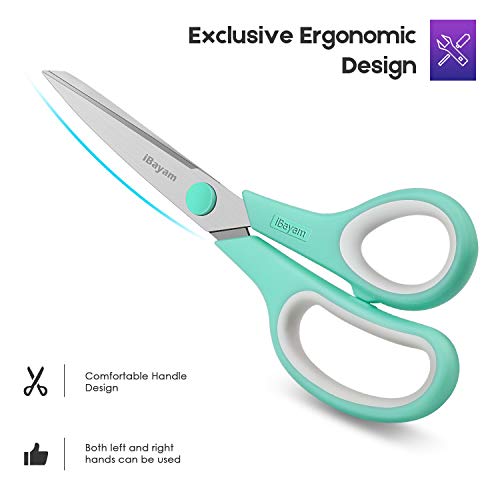 Scissors, iBayam 8" Multipurpose Scissors Bulk 3-Pack, Ultra Sharp ...