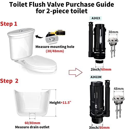 R&T A2422M 3" Dual Flush Valve with Push Button Dual Flush Toilet ...