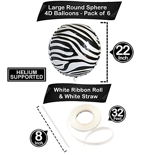 Large 22 Inch Zebra Balloons - Pack of 6 | Zebra Print Balloons for ...