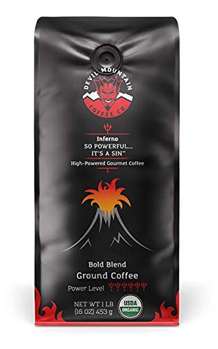 Devil Mountain Coffee Inferno Dark Roast Ground Coffee, Strong High Caffeine Coffee Beans, USDA ...