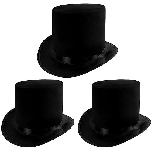 Funny Party Hats 3-Pack Black Victorian Top Hat for Men – Felt Tuxedo ...