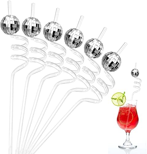 CHENGU 12 Pieces 70s Disco Ball Straws 70s Disco Ball Cups Birthday ...
