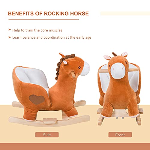 Qaba Kids Ride On Rocking Horse, Plush Animal Toy Sturdy Wooden Rocker ...