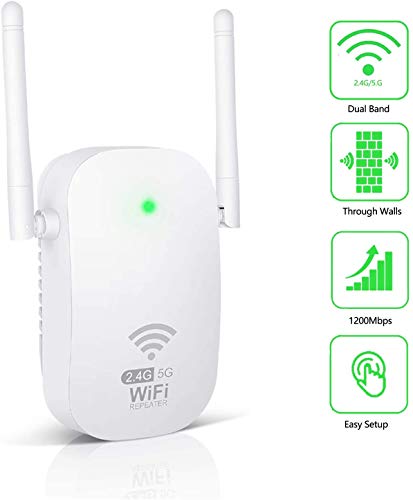 WiFi Range Extender 1200Mbps WiFi Repeater Booster AC1200 for The Hourse, 2.4 & 5GHz Dual Band ...