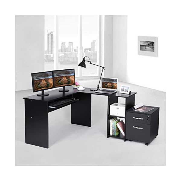 VASAGLE Eckschreibtisch, großer Computertisch mit 2 Ablagen und ...