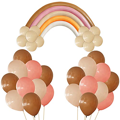 100 PCS Boho Rainbow Balloons Kit With Paste Blush Champagne Brown ...
