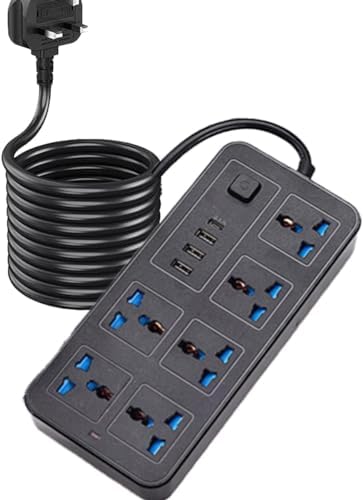 Extension Cord 6 Outlets, Universal Plug Adapter With 3 USB Ports, 2M ...