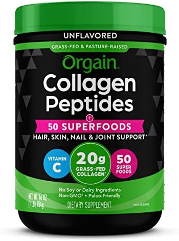 Orgain Hydrolyzed Collagen Powder + 50 Organic Superfoods, 20g Grass ...