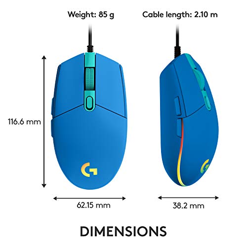 Logitech G203 Wired Gaming Mouse, 8,000 DPI, Rainbow Optical Effect ...