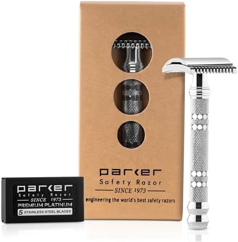 Parker Safety Razor 24C -Three Piece Open Comb Double Edge & 5 Premium ...