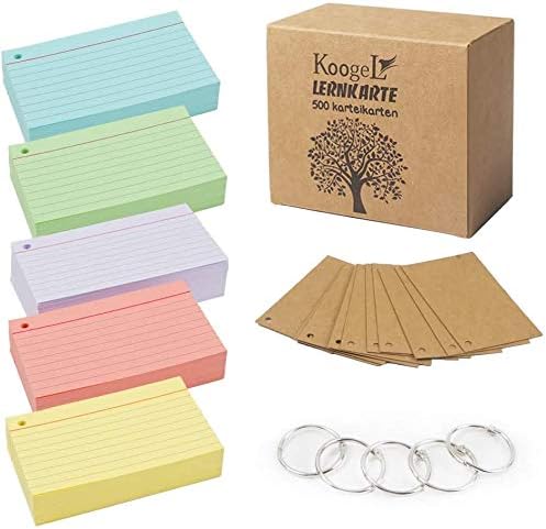 Koogel A8 Ruled Index Crads, 500Pcs Revision Cards Assorted Colours ...