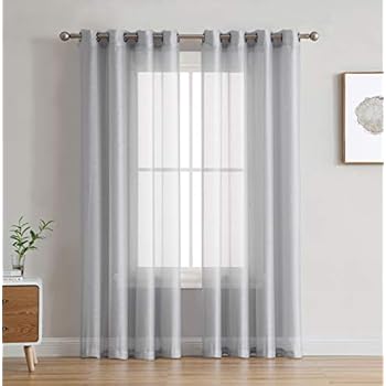 Amazon.com: Gray Sheer Curtains 84 Inches Long for Bedroom 2Pack Set of 2 Grommet Window Panel ...