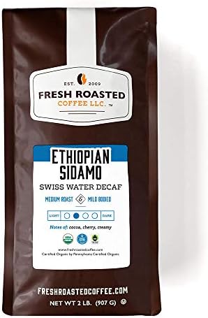 Fresh Roasted Coffee, Swiss Water Decaf Ethiopian Sidamo, Organic Fair Trade Kosher, Medium ...
