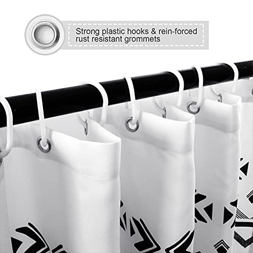 Uphome Boho Extra Long Shower Curtain Black and White Geometric Ethnic Bathroom Curtain Set with ...