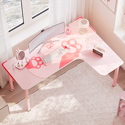 EUREKA ERGONOMIC Gaming Desk,60 Inch L-Shaped Pink Computer Desk, Study ...