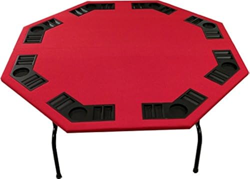 52" Red Felt Octagon 8 Player Card Game Poker Table with Steel Folding ...