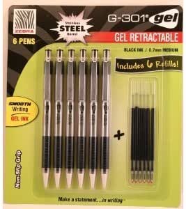 Amazon.com : Zebra G-301 Gel Stainless Steel 6 pack w/ 6 refill ...
