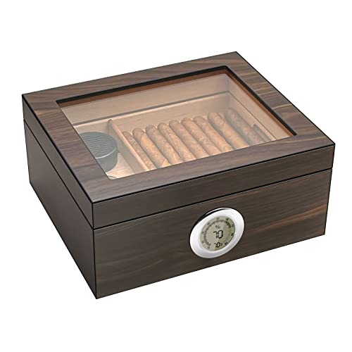 Flauno Cigar Humidor, Glass Top Cedar Humidor Cigar Box with Digital ...