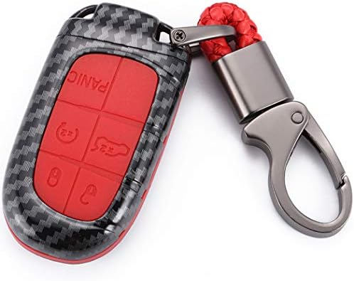WFMJ Red Carbon Fiber + Silicone Button Smart Remote 5 Buttons Key Fob ...
