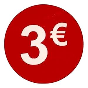 Pegatina 3 € Euro, Pack de 1000, adhesivo 35 mm Rojo, etiqueta precio ...