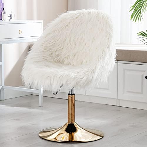 Modern Long Faux Fur Vanity Chair, Elegant 360 Degrees Swivel Makeup ...