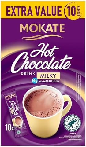 Mokate Instant Hot Chocolate Drink Milky Magnesium 10Sachet, Fat free hot chocolate, only 40 ...
