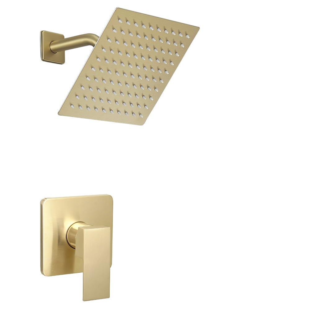 JingGang Brushed Gold Shower Faucet Set Bathroom Rainfall 8 Inch Shower ...