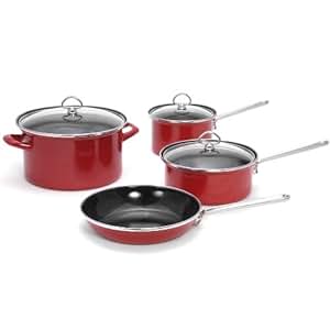 Amazon.com: Chantal 7 Piece Enamel-on-Steel Cookware Set, Chili Red ...