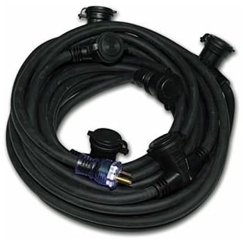 50-Foot 12/3 Black Outdoor Multi Outlet Extension Cord 5 Water ...