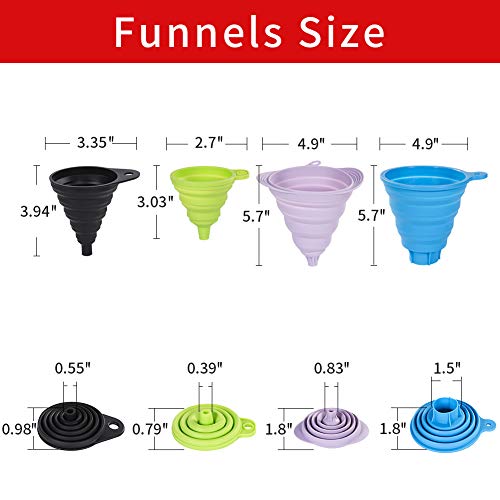Funnels for Filling Bottles, Silicone Collapsible Kitchen Funnels Set of 4, Small Large Cooking ...