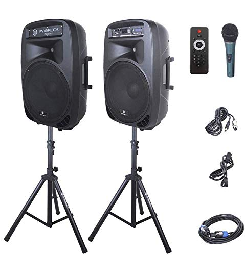 PRORECK PARTY 15 Portable 15 Inch 2000 Watt 2 Way Powered PA Speaker System Combo Set With proreck-party-15-portable-15-inch-2000-watt-2-way-powered-pa-speaker-system-combo-set-with