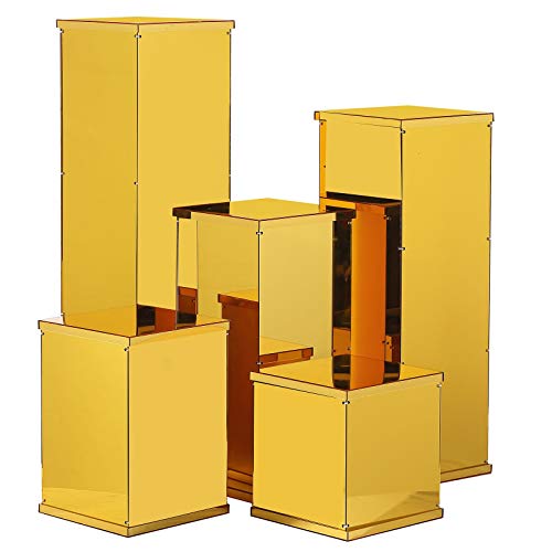BalsaCircle 5 Gold Mirror Display Boxes Centerpieces Pedestal Riser ...