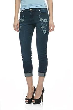 Suko Jeans Womens Stretch Denim 5 Pocket Capri Pearl Embroidery Patches ...