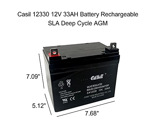 Casil 12V 33Ah Rechargeable Deep Cycle AGM SLA Replacement Battery 2 ...