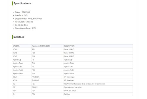 1.44inch LCD Display HAT for Raspberry Pi 3B+/3B/2B/3B+/Zero/Zero W ...