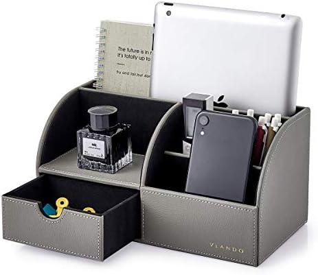 Vlando Desk Organiser with Drawer,Leather Office Stationery Desk Tidy ...
