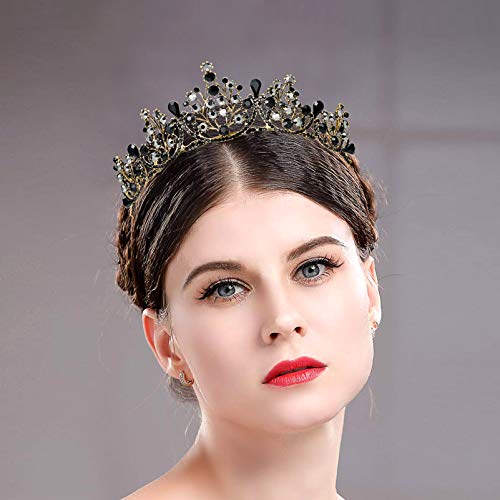 Lurrose Luxury Baroque Crown Black Crystal Crown Halloween Tiara and ...