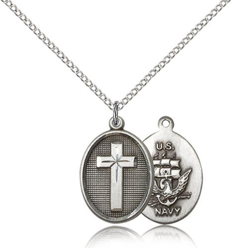 Sterling Silver Cross Navy Pendant 3/4 x 1/2-inch Military Medal from ...